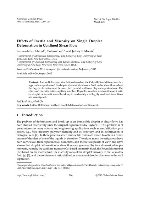 Global Science Press Effects Of Inertia And Viscosity On Single