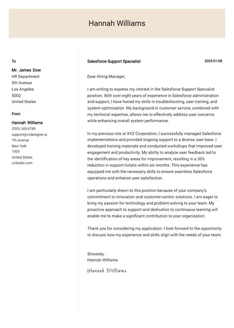 10 Salesforce Support Specialist Cover Letter Examples With Writing Tips For 2025 Resumedesign Ai