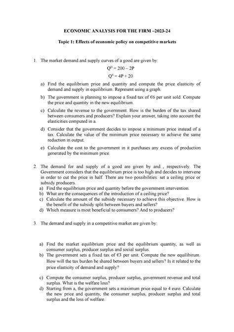 exercises topic 1 2023 24 economic analysis for the firm 2023 topic