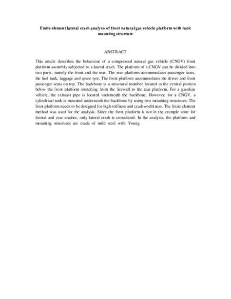 Pdf Finite Element Lateral Crash Analysis Of Front Natural Gas Vehicle Platform With Tank