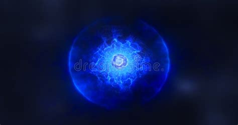Abstract Sphere Atom With Electrons Flying Glowing Bright Particles And Energy Stock