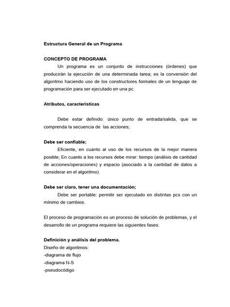 Estructura General De Un Programa Pdf Programa De Computadora