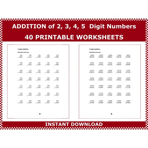 2 digit plus 2 digit addition 3 digit plus 3 digit addition 4 digit