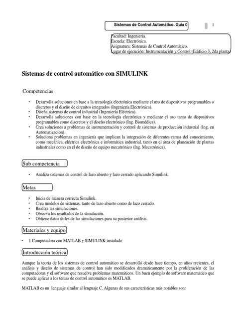 Simulación De Sistemas De Control Con Simulink Pdf Matlab Electrónica