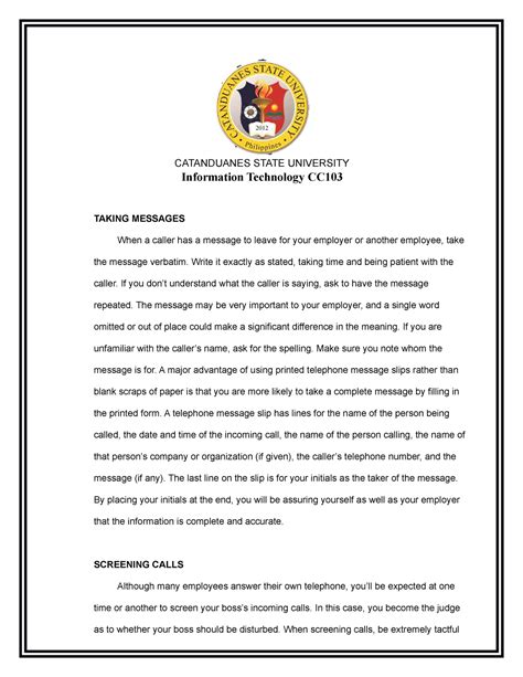 Information Technology Cc103 Phone Manners Catanduanes State