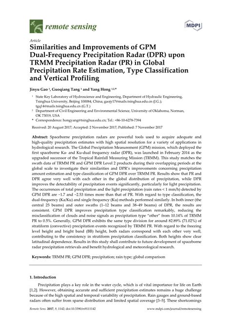 Pdf Similarities And Improvements Of Gpm Dual Frequency Precipitation