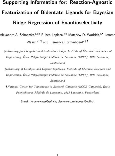 Reaction Agnostic Featurization Of Bidentate Ligands For Bayesian Ridge Regression Of