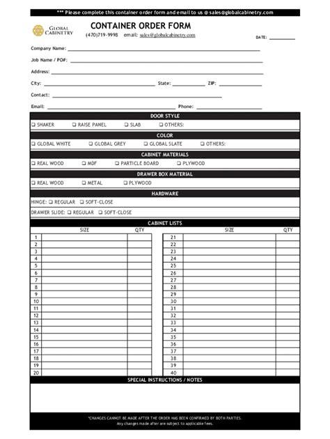 Fillable Online Please Complete This Container Order Form And Email