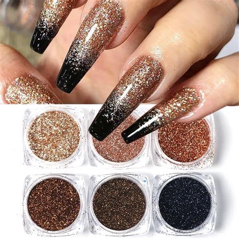 6pcs 로즈 골드 네일 반짝이 가루 세트 럭셔리 샴페인 네일 슈거 파우더 딥 시스템 먼지 모래 효과 매니큐어 안료 Fb1539 13네일 글리터 Aliexpress
