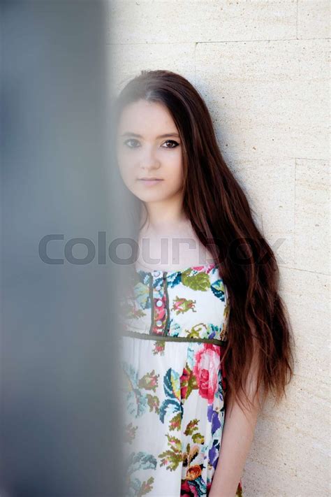Spanish Brunette Girl With Long Hair Stock Image Colourbox