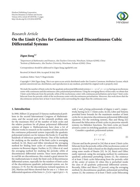 Pdf On The Limit Cycles For Continuous And Discontinuous Cubic Differential Systems