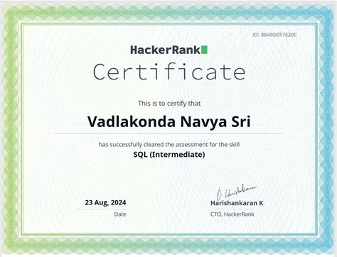 Vadlakonda Navya Sri On Linkedin Hackerrank Coding Certified