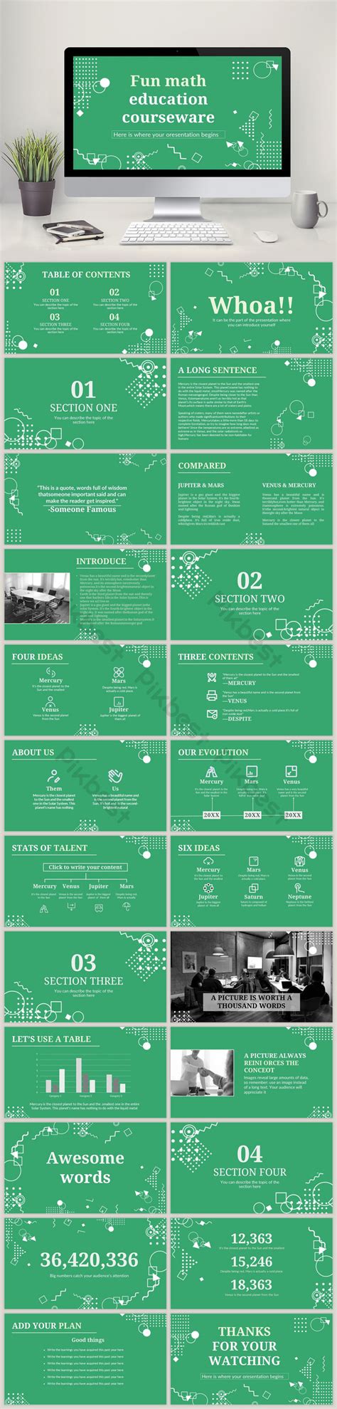 green fun math education courseware ppt template powerpoint ppt template free download pikbest