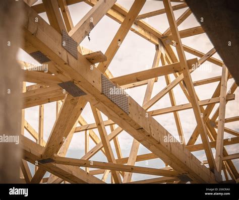 Detailed View Of Wooden Beams And Framework Structure In A Contemporary