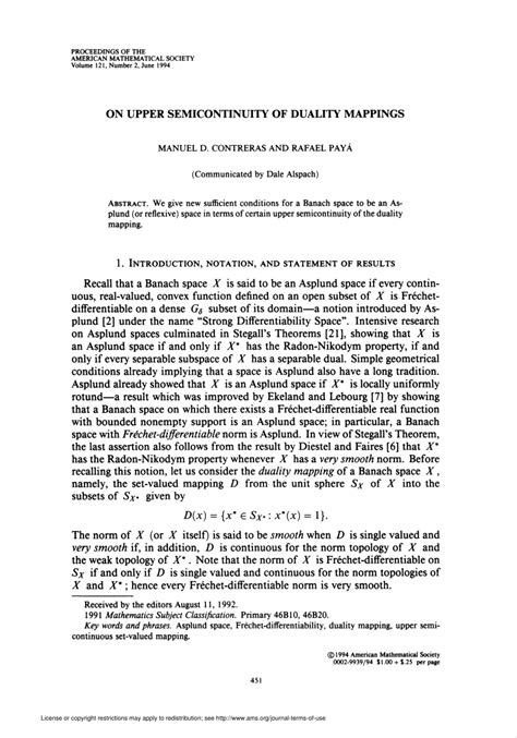 Pdf On Upper Semicontinuity Of Duality Mappings