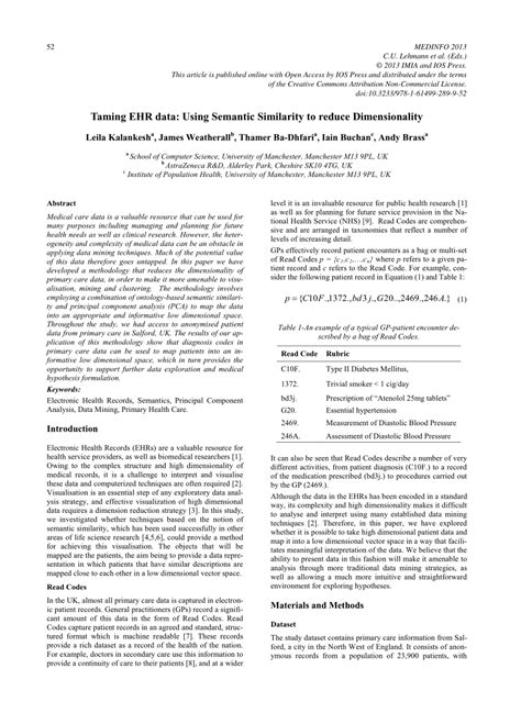 Pdf Taming Ehr Data Using Semantic Similarity To Reduce Dimensionality