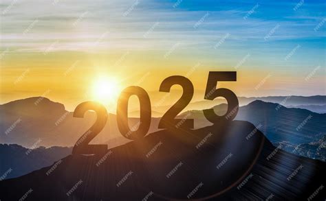 Premium Photo 2025 New Year At Sunset Silhouette 2025 Stands On