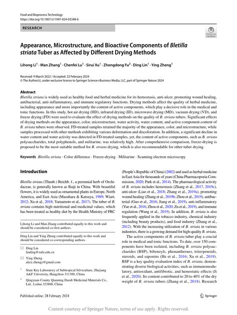 Appearance Microstructure And Bioactive Components Of Bletilla Striata Tuber As Affected By