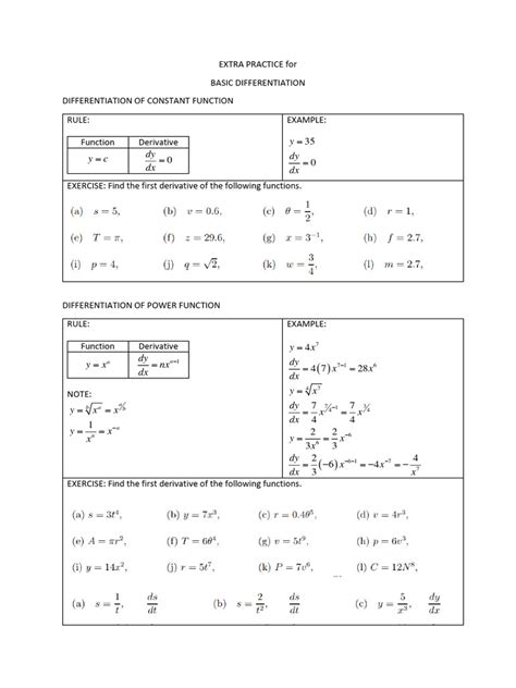 Extra Practice For Differentiation Pdf Trigonometric Functions Derivative