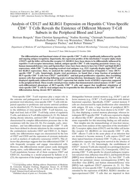 Pdf Analysis Of Cd127 And Klrg1 Expression On Hepatitis C Virus