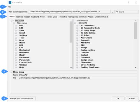 Customize Dialog Box Bricscad Lite And Pro Bricsys Help Center