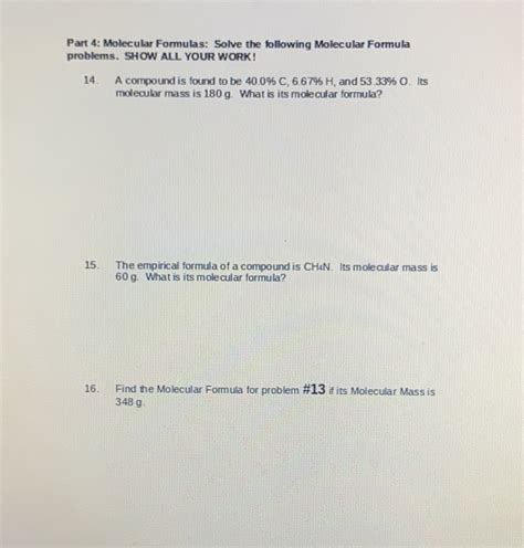[solved] part 4 molecular formulas solve the following molecular