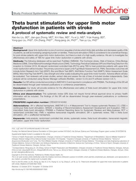 Pdf Theta Burst Stimulation For Upper Limb Motor Dysfunction In