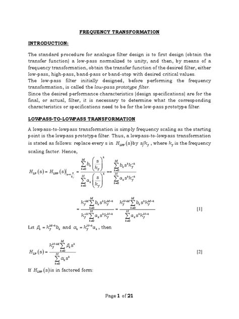 Frequency Transformation Pdf Low Pass Filter Telecommunications Engineering