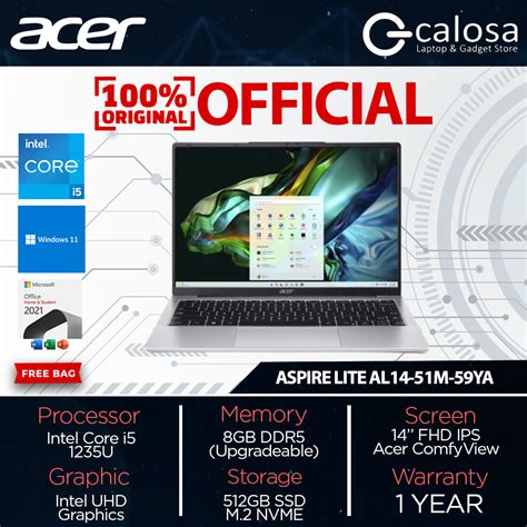 Jual ACER ASPIRE LITE AL M YA I U RAM GB GB SSD UMA WIN PURE SILVER
