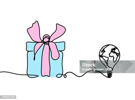 추상적인 색깔 선물 상자와 전구는 백색에 연속적인 선 그리기 공휴일에 대한 스톡 벡터 아트 및 기타 이미지 공휴일 나비매듭