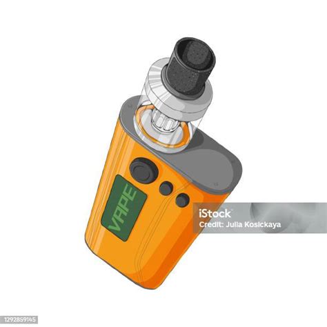 재건 가능한 드립 탱크 분무기가있는 Vape 모드 키트 전자 담배 개념 만화 스타일의 다채로운 벡터 일러스트레이션 흰색 배경에 격리 0명에 대한 스톡 벡터 아트 및 기타