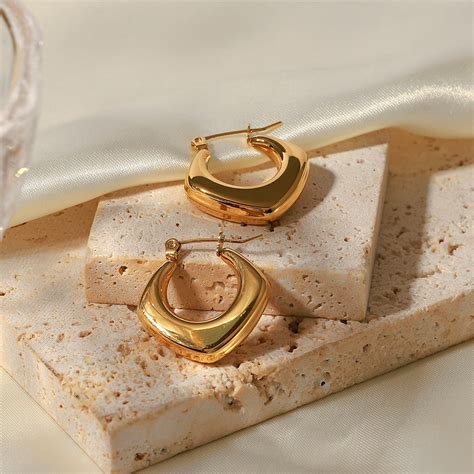 18k Gold Plated Geometric Chunky Hoops Trendy Aesthetic Statement