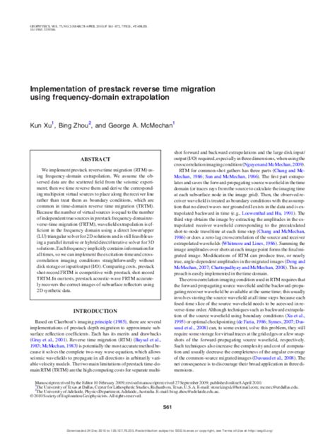 Pdf Implementation Of Prestack Reverse Time Migration Using Frequency