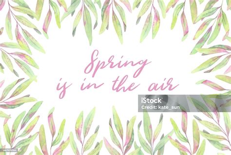 손으로 그린 수채화 그림 나뭇잎과 나뭇가지와 카드입니다 수채화 디자인 요소입니다 봄은 공기에서 이다 초대장 인사말 카드 블로그 포스터 등에 대 한 완벽 한 0명에 대한 스톡