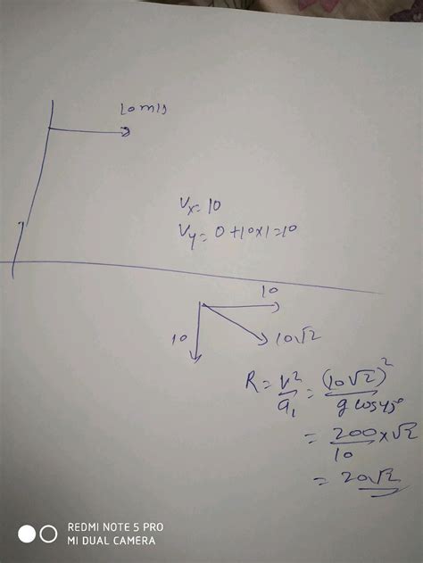 a particle is projected horizontally with speed 10 m s from tower radius of curvature of path