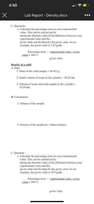 Solved Х Lab Report Density docx should report the Chegg