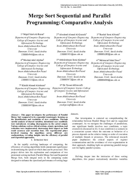 Pdf Merge Sort Sequential And Parallel Programming Comparative Analysis