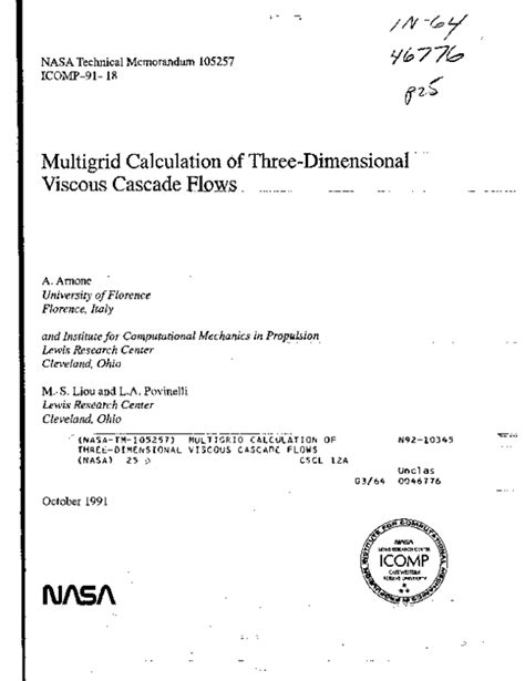 Pdf Multigrid Calculation Of Three Dimensional Viscous Cascade Flows