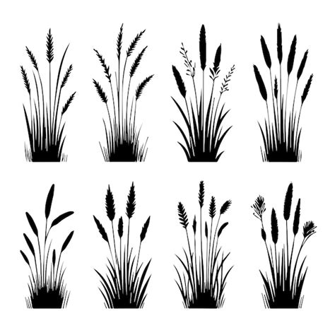Vector Set Of Grass With A Simple Silhouette Style Premium Ai