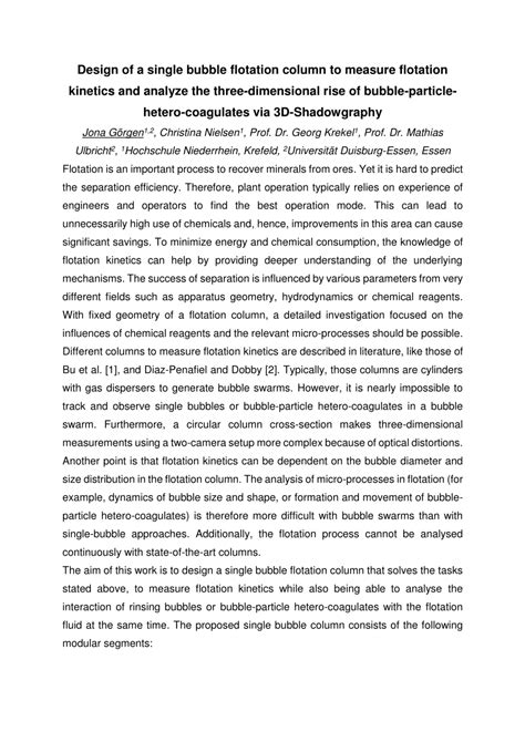 Pdf Design Of A Single Bubble Flotation Column To Measure Flotation Kinetics And Analyze The
