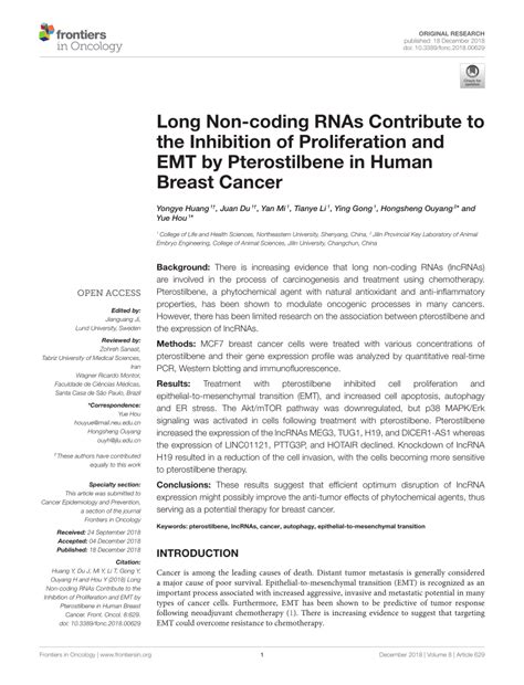 Pdf Long Non Coding Rnas Contribute To The Inhibition Of Proliferation And Emt By