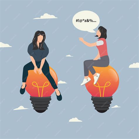 Premium Vector Two Women Sitting On Bulb Arguing Because Of