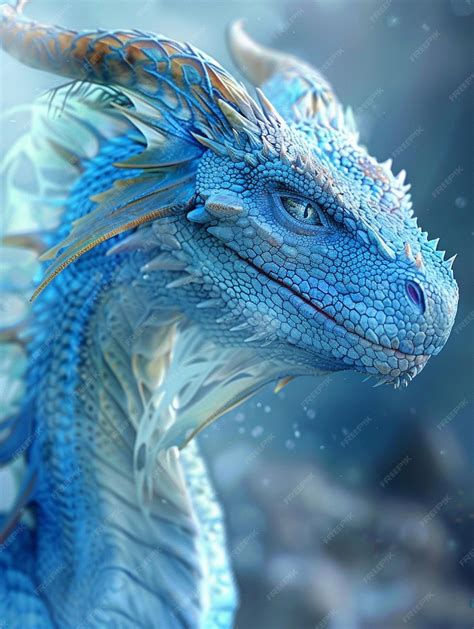 Majestic Blue Dragon In Mystical Fantasy Setting Premium Ai Generated