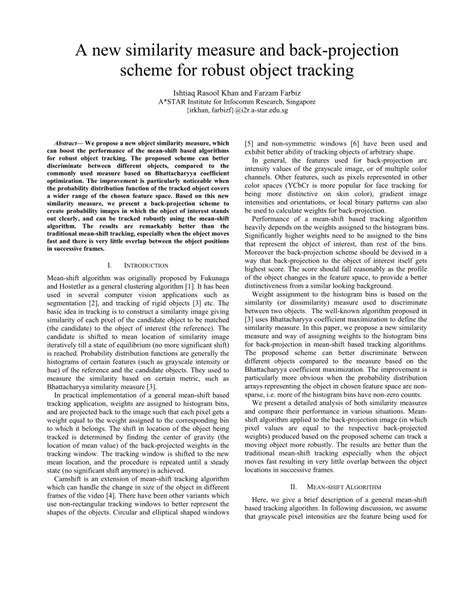 Pdf A New Similarity Measure And Back Projection Scheme For Robust Object Tracking