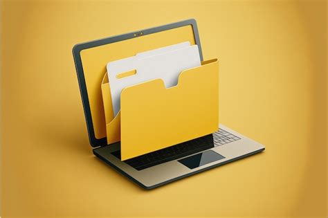 Premium Photo File Folder On Laptop Screen Yellow Background Ai