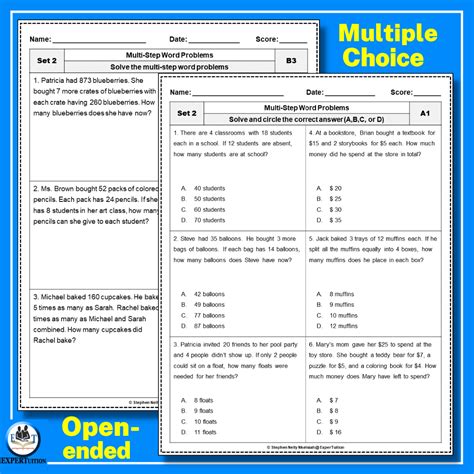 Multiple Step Word Problems Worksheets Addition Subtraction Multiplication And Division Set