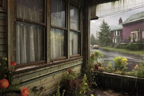 Premium Ai Image Heavy Rain Causing A Gutter To Overflow Near A