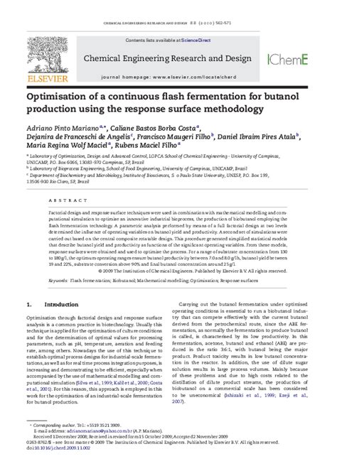 Pdf Optimisation Of A Continuous Flash Fermentation For Butanol