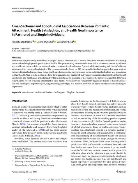 Cross Sectional And Longitudinal Associations Between Romantic