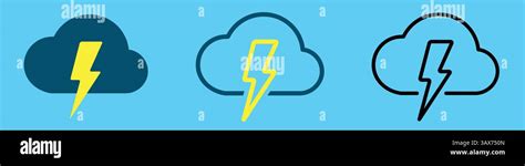 Thundercloud Icon Set Solid And Line Colored Pictograms Flat Vector